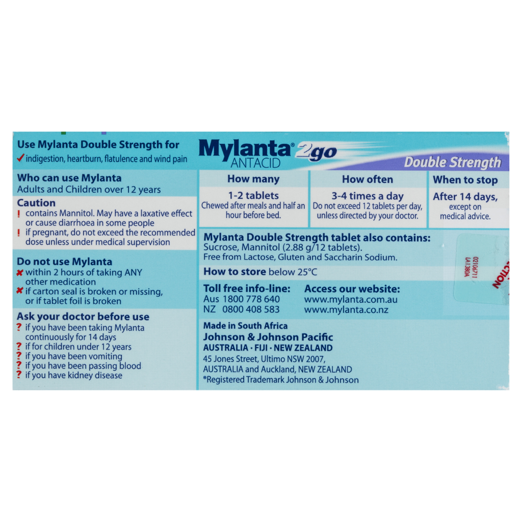 Mylanta 2go Double Strenght 48 Chewable Tablets Buy Now