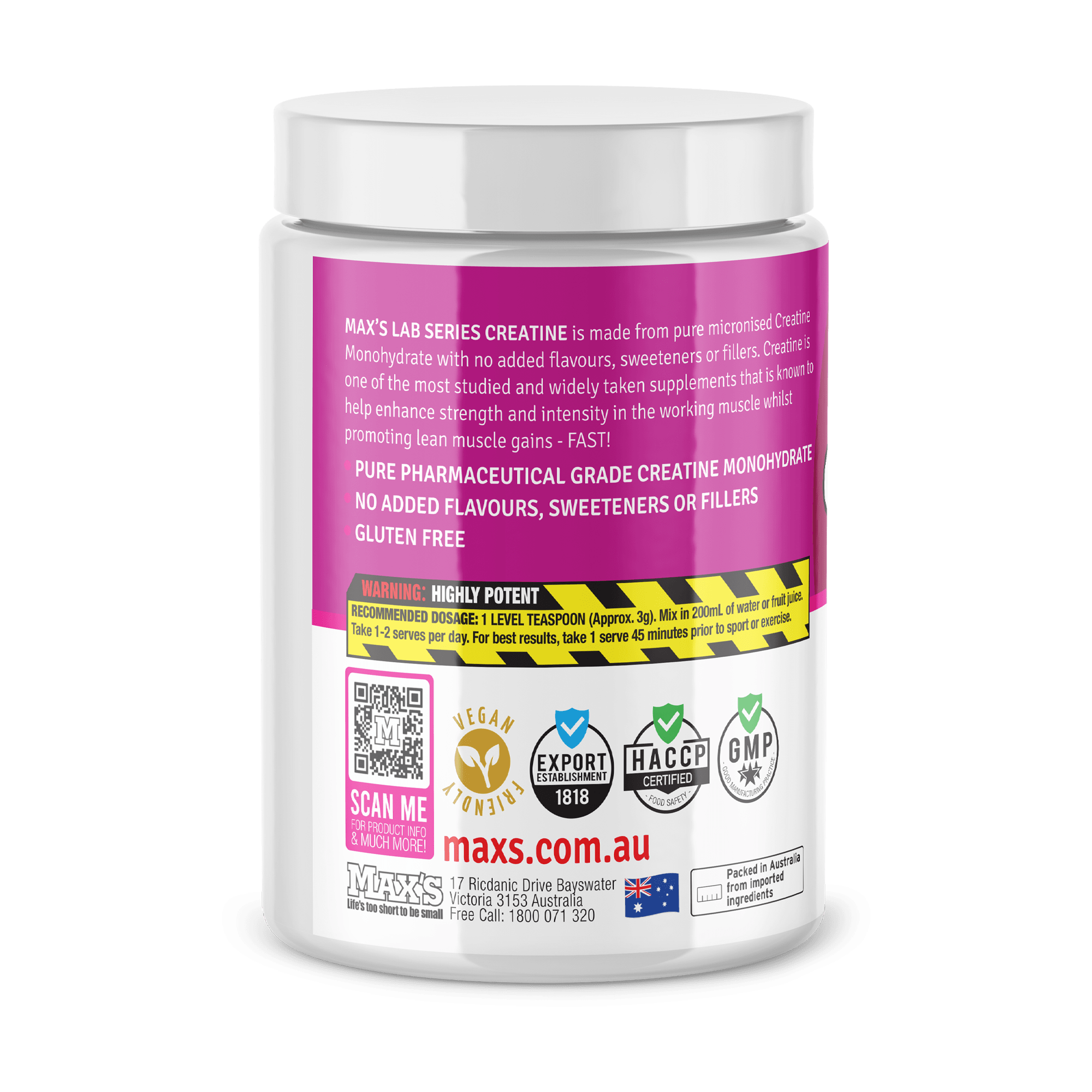 Max's Creatine Monohydrate Unflavoured 400g Buy Now