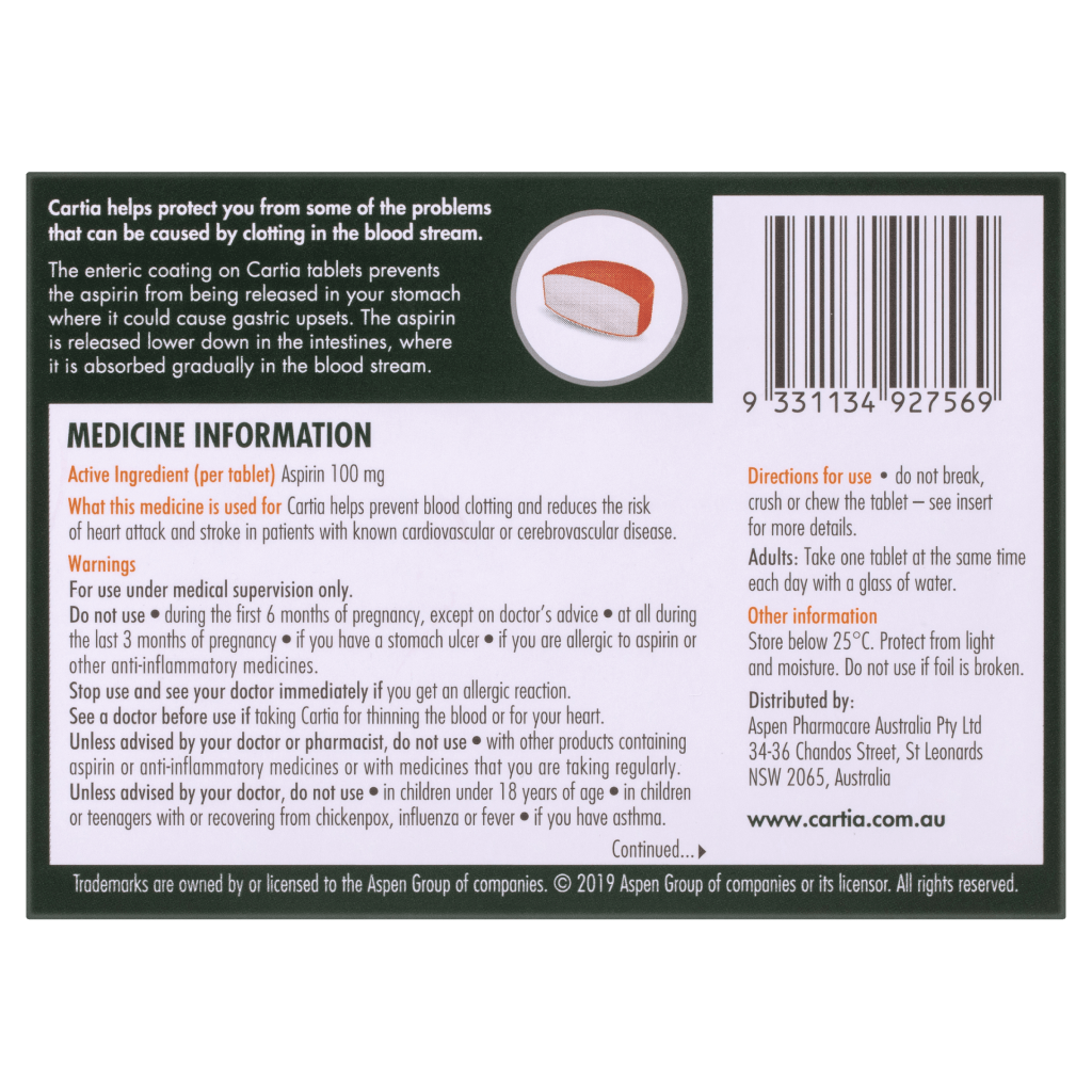 Buy Cartia 100mg 84 Tablets | Pain Relief | Online Discount Chemist