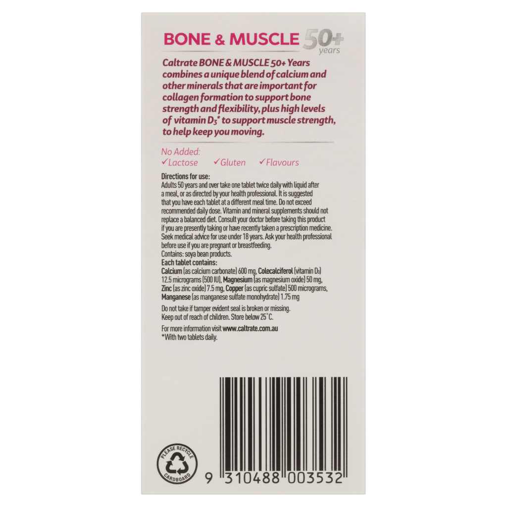 Buy Caltrate Bone & Muscle 50+ Years 100 Tablets | Bone Health | Online ...